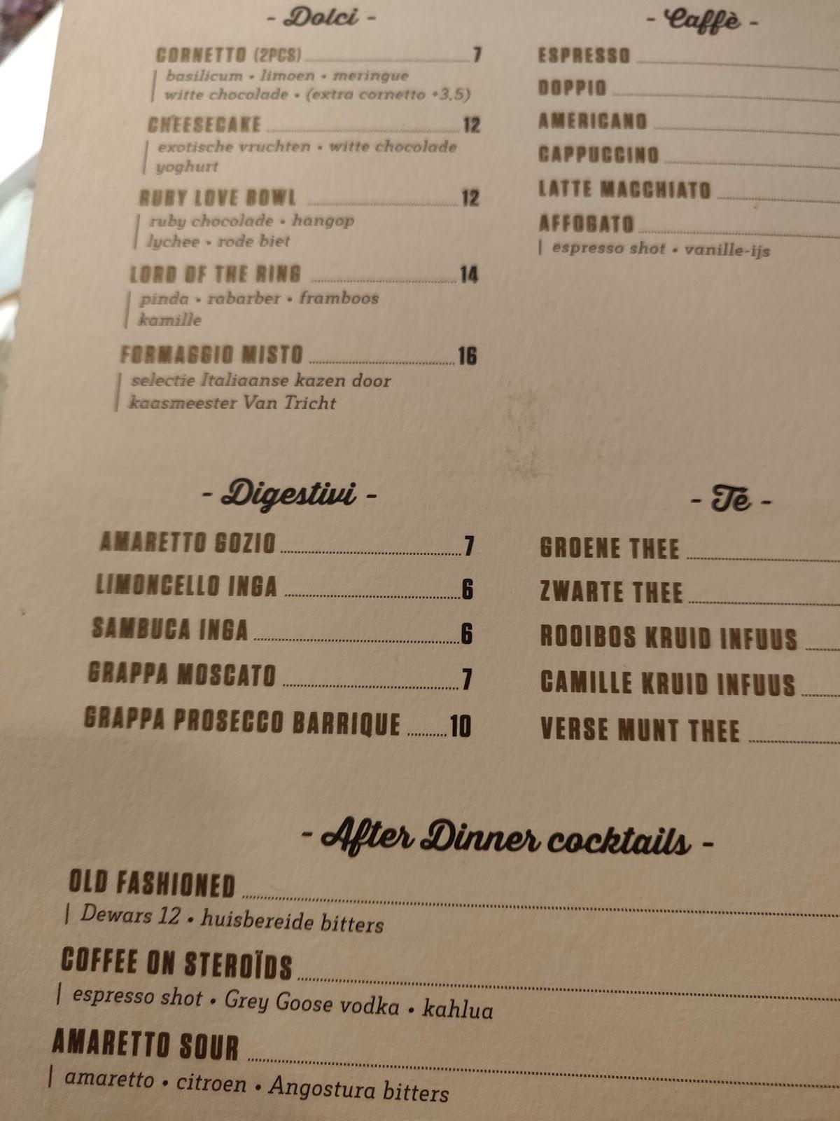 Menu at Baracca, Leuven