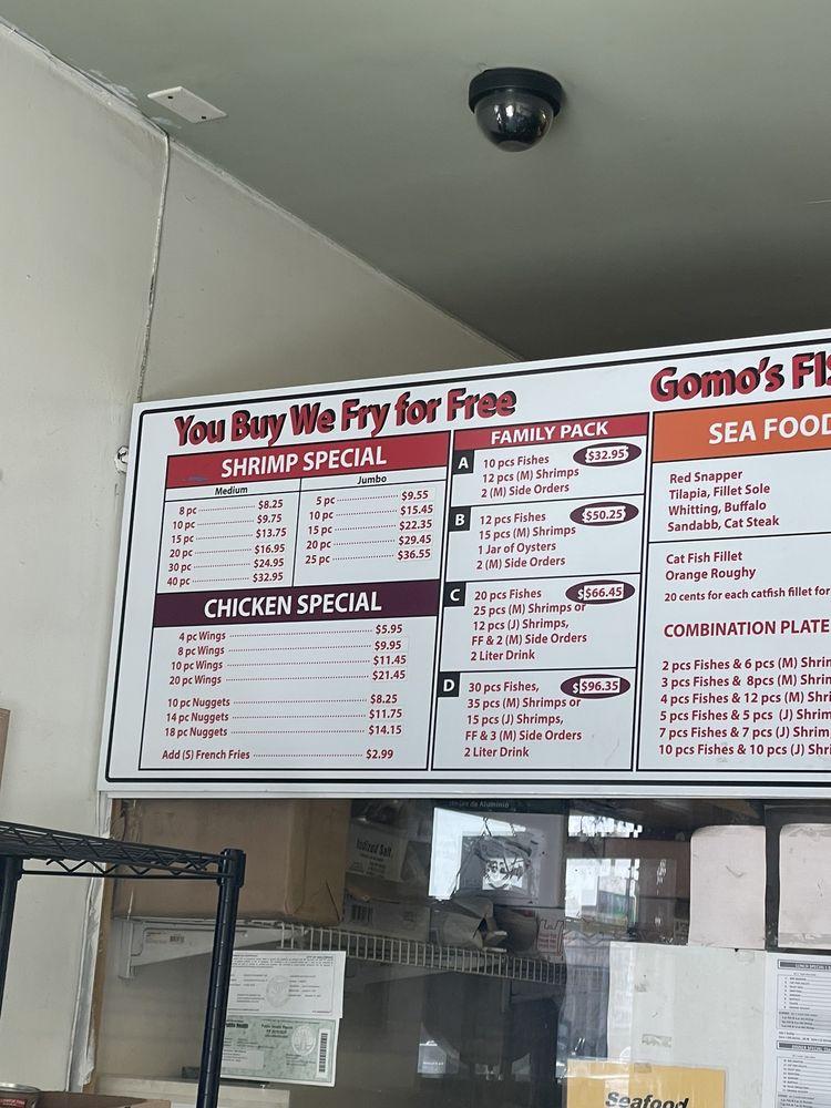 Menu at Gomo's Fish Market restaurant, Inglewood