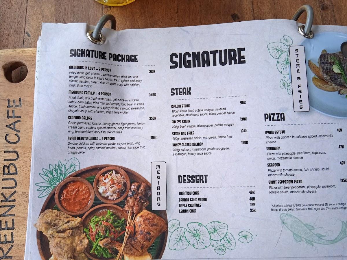 Menu at Green Kubu Cafe, Tegalalang