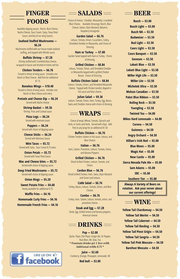 Menu at Hughes Hotel pub & bar, Little Valley