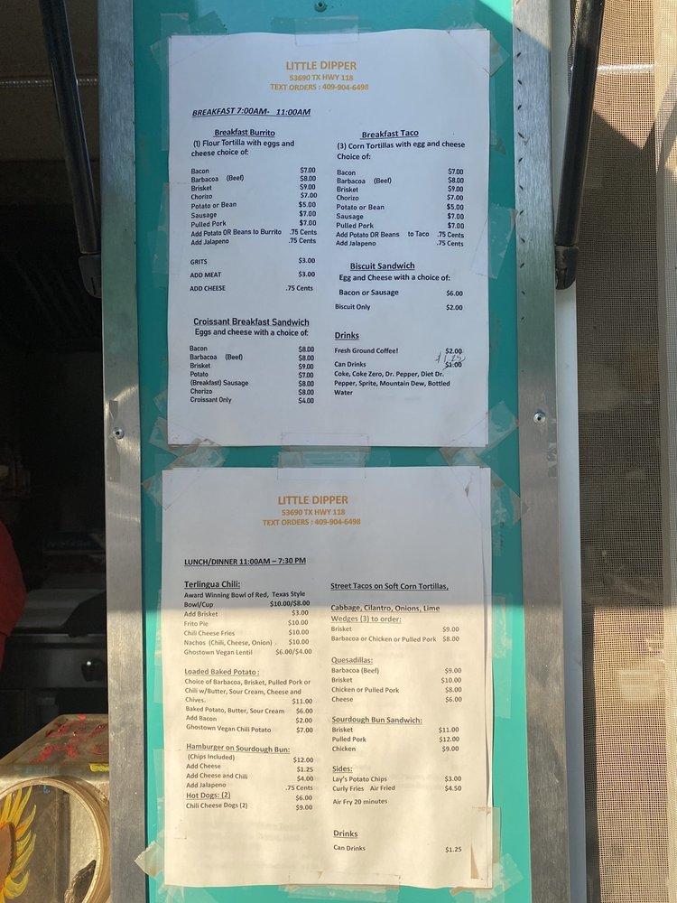 Menu at Little Dipper, Study Butte-Terlingua