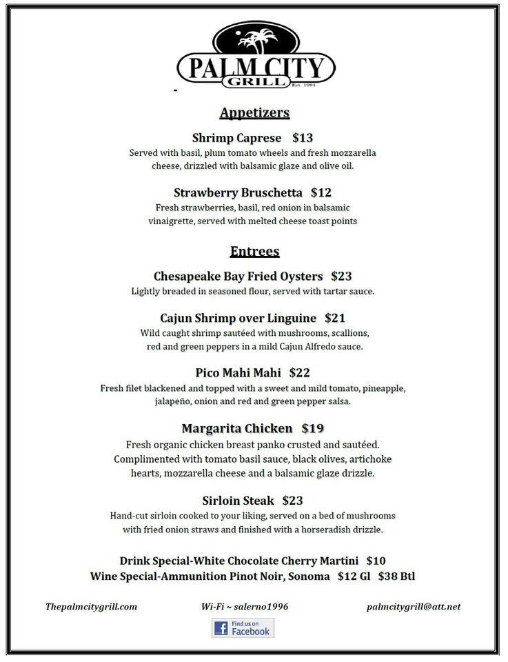 Menu at Palm City Grill pub & bar, Palm City