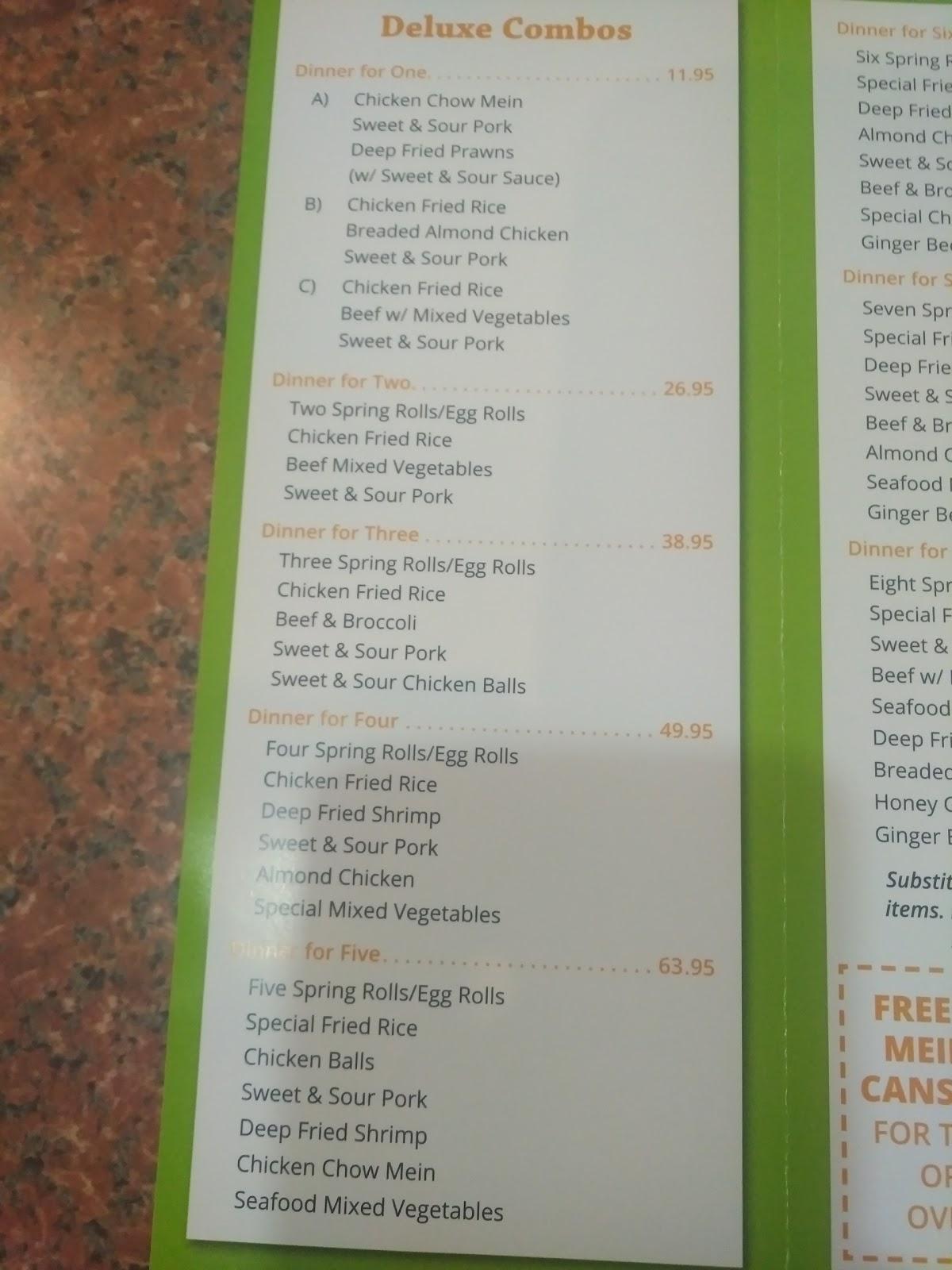 Menu at Penticton Buffet restaurant, Penticton, Skaha Lake Rd