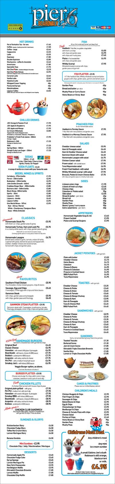 Menu at Pier 6 Boardwalk Cafe, Bridlington