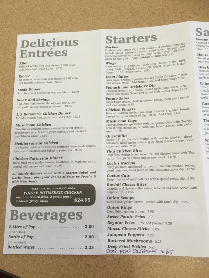 Menu at Rick's Restaurant & Bar, Shilo