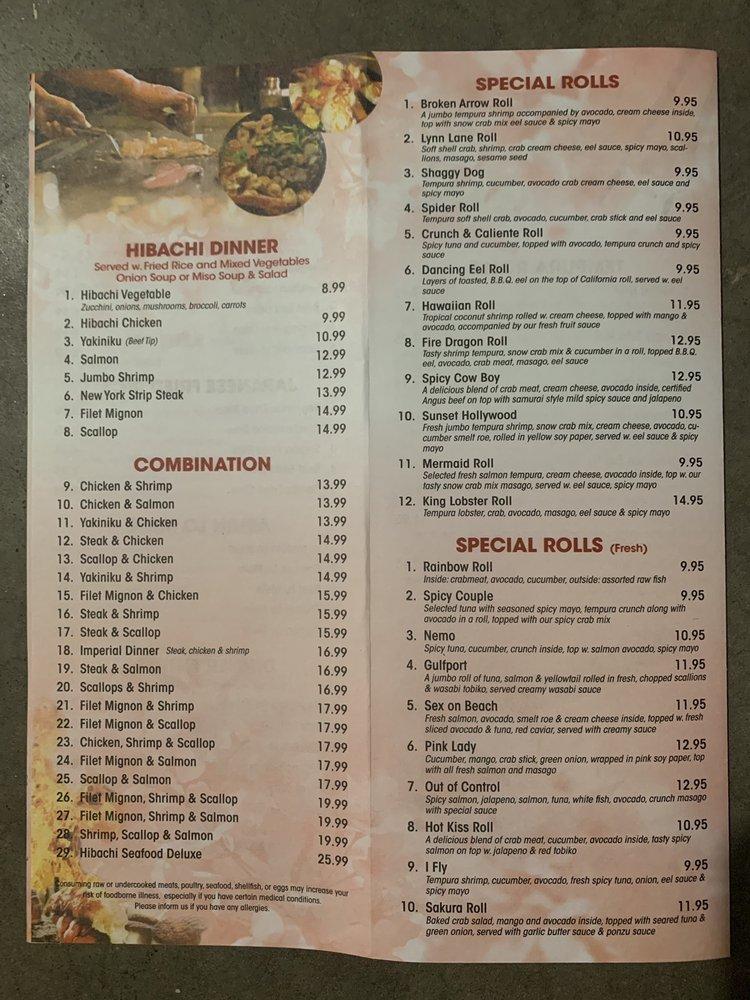 Menu at Sumo Sushi & Hibachi restaurant, Broken Arrow