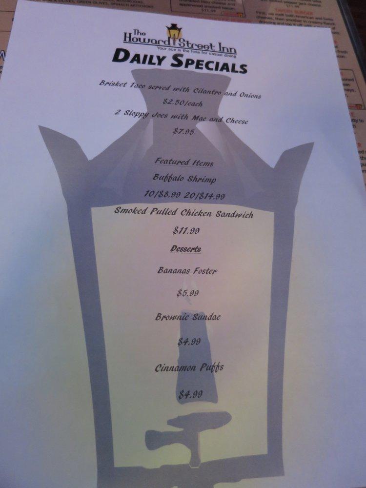 Menu at The Howard Street Inn pub & bar, Niles