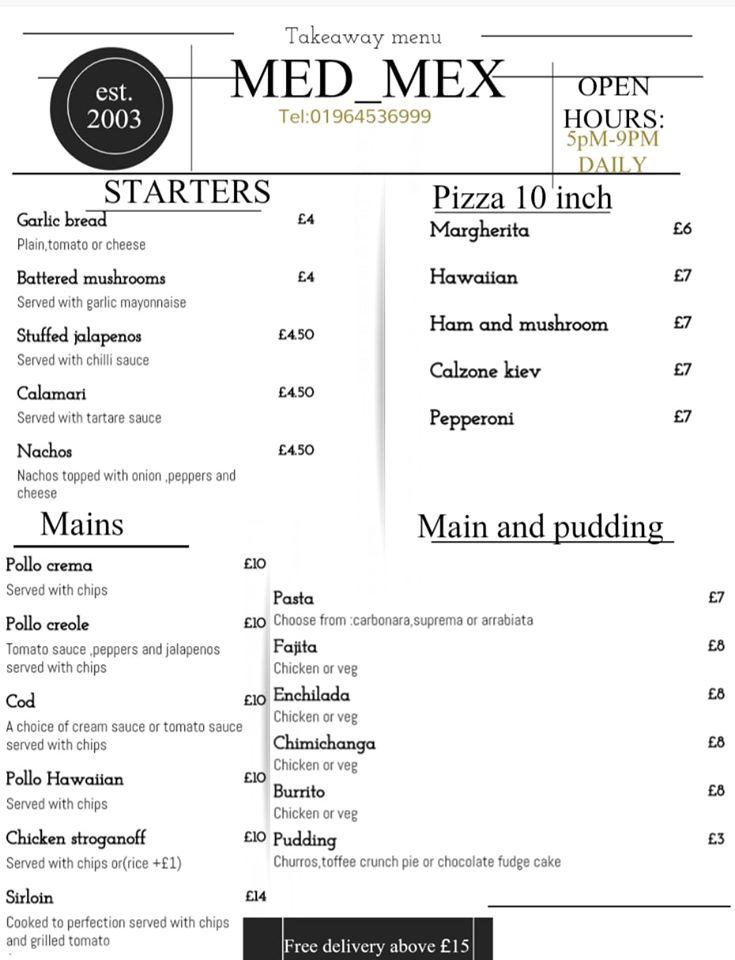 Menu at Cloud nine hornsea restaurant, Hornsea