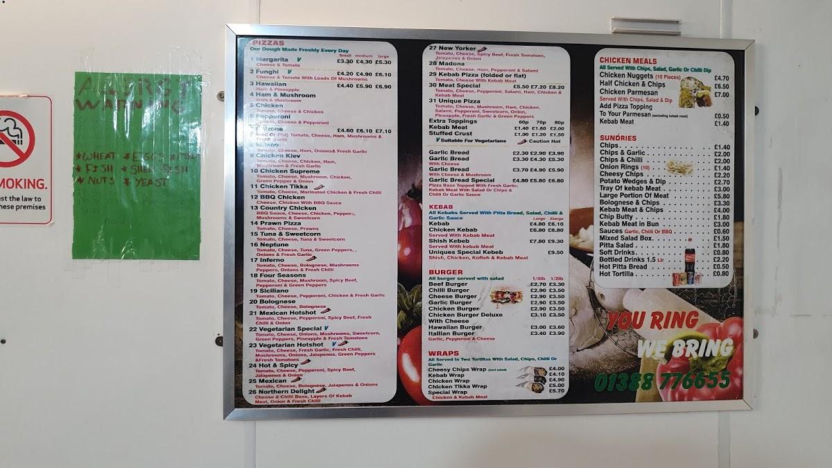 Menu at Unique Pizza pizzeria, Shildon