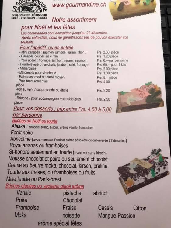 Menu at Boulangerie la Gourmandine, Riddes