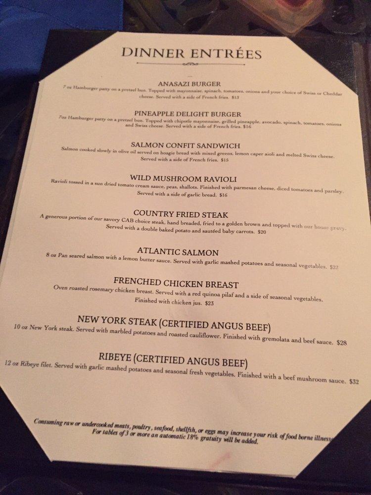 Menu at Duke's steakhouse, Bluff