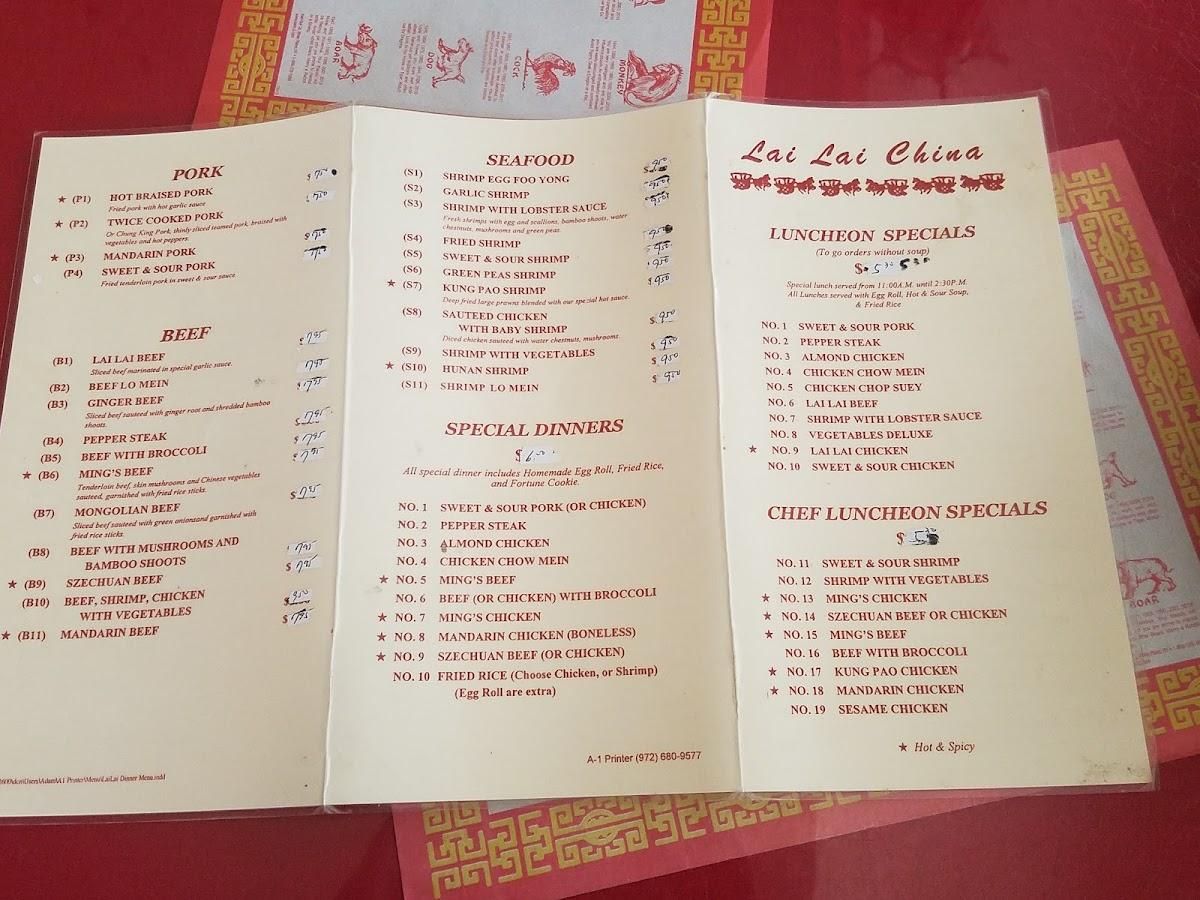 Menu at Lai Lai China Restaurant, Dallas