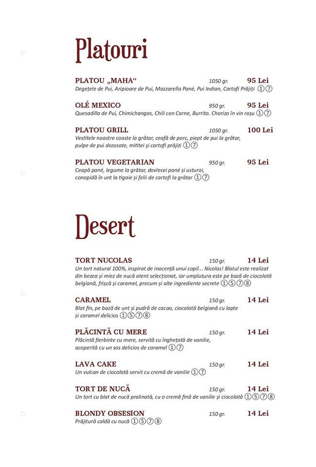 Menu at Maha Pub, Mangalia