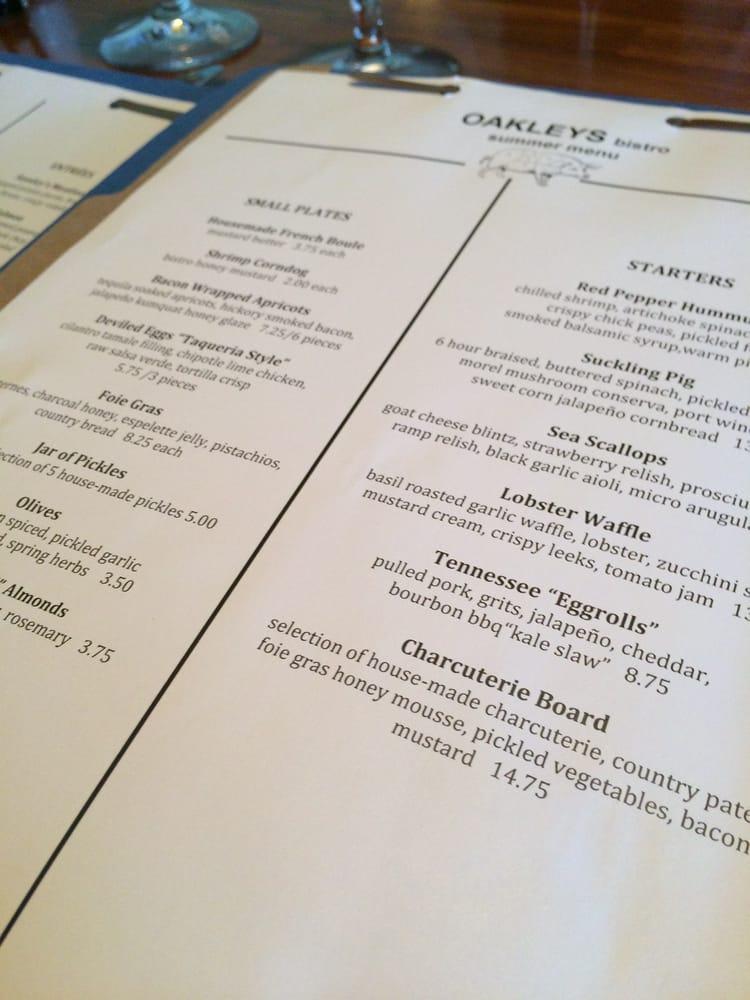 Menu at Oakleys Bistro pub & bar, Indianapolis
