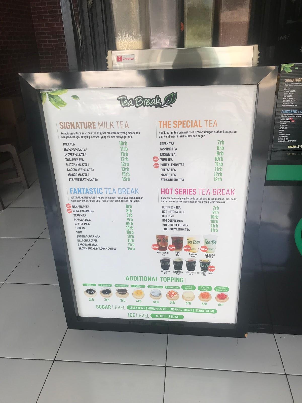 Menu at Tea Break - Tanggul cafe, Jember, Jl. Dr. Subandi No.11