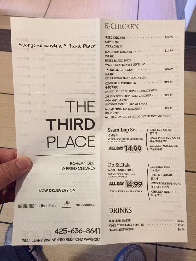 Menu at The Third Place BBQ, Redmond
