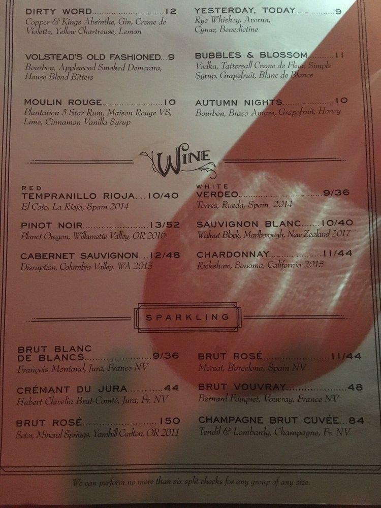 Menu at Volstead's Emporium pub & bar, Minneapolis