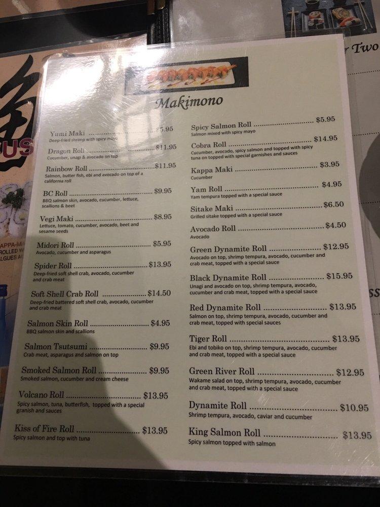 Menu at Yumi Japanese Restaurant, Toronto