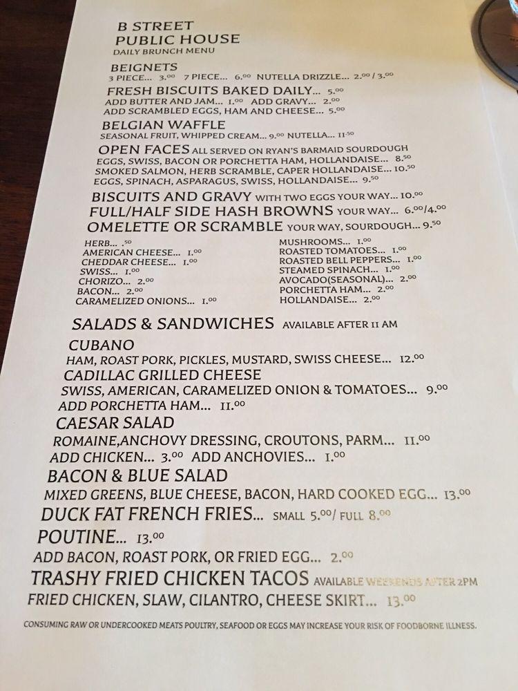 Menu at B Street Public House, Chico