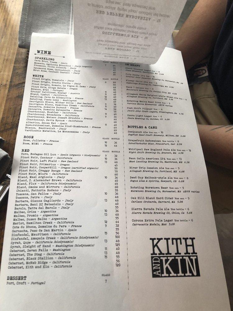 Menu at Kith and Kin pub & bar, Hudson