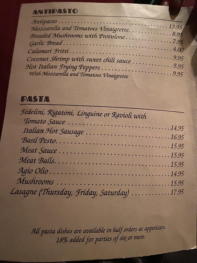 Menu at Mom Chaffe's Cellarette restaurant, West Reading