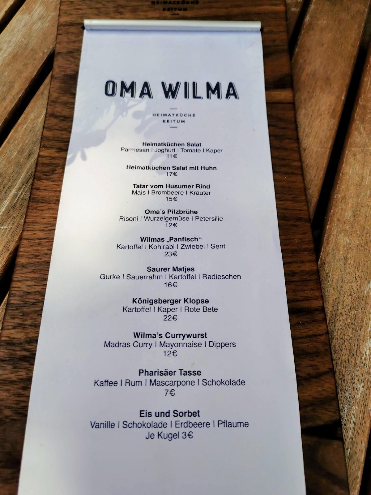 Speisekarte von Oma Wilma Heimatküche restaurant, Sylt