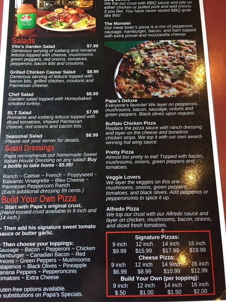 Menu at Papa Vito's Pizza Downtown pizzeria, Belleville, 318 E ...