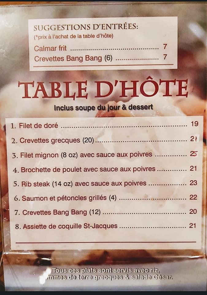 Menu au Château Acropole pizzeria, Coaticook