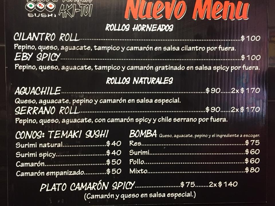 Carta del restaurante AKI-TOI Sushi, Tijuana