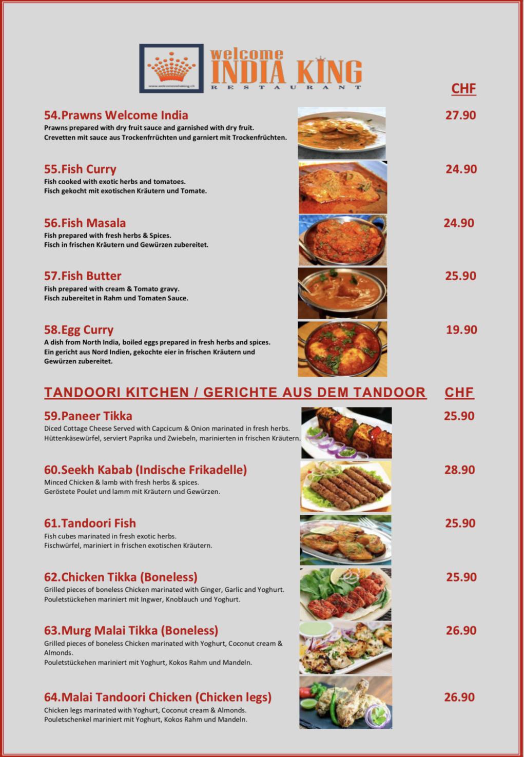 Speisekarte von Restaurant Welcome India King - Indian Restaurant ...