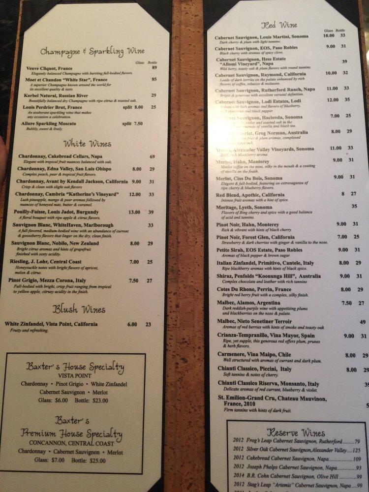 Menu at Baxter's Restaurant, Fernandina Beach