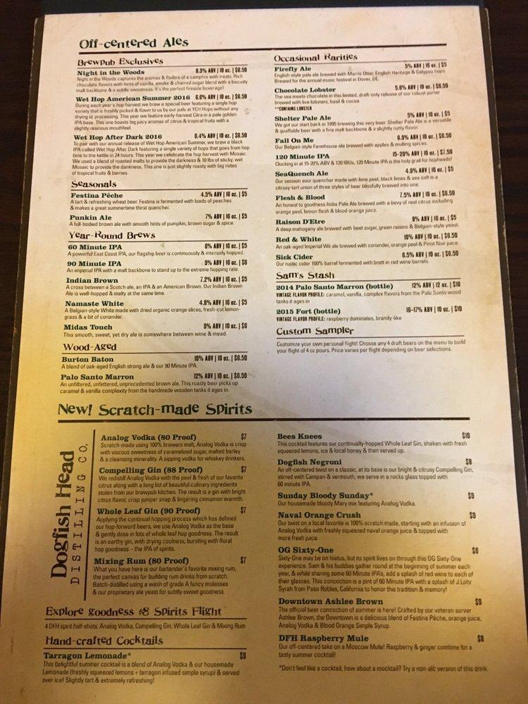 Menu at Dogfish Head Brewings & Eats pizzeria, Rehoboth Beach