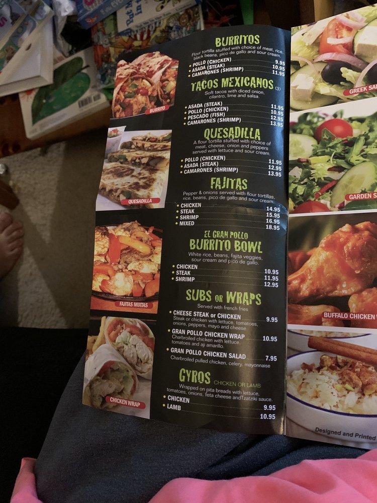 Menu at El Gran Pollo restaurant, Cockeysville