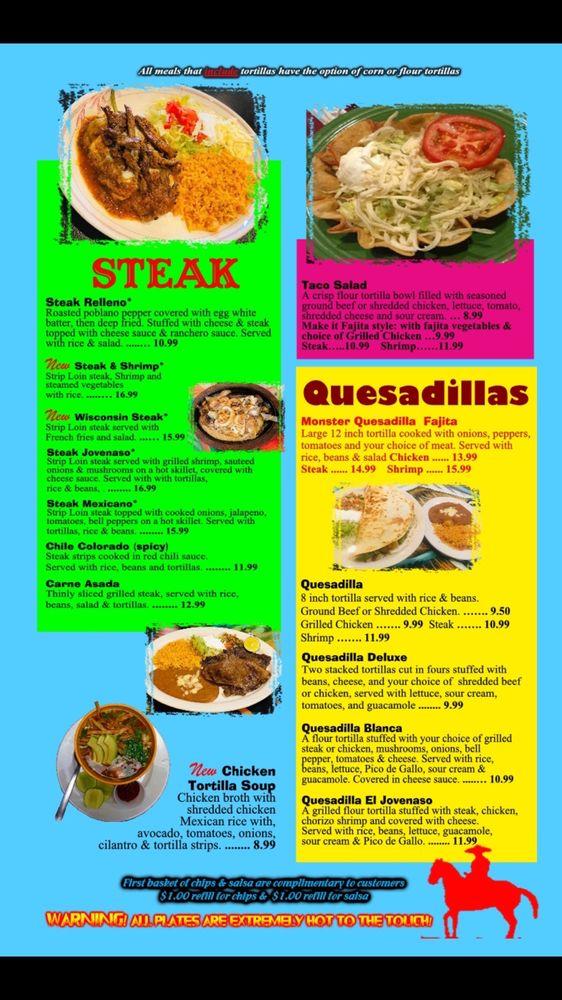 Menu at Nacho's Mexican Grill Tomahawk restaurant, Tomahawk