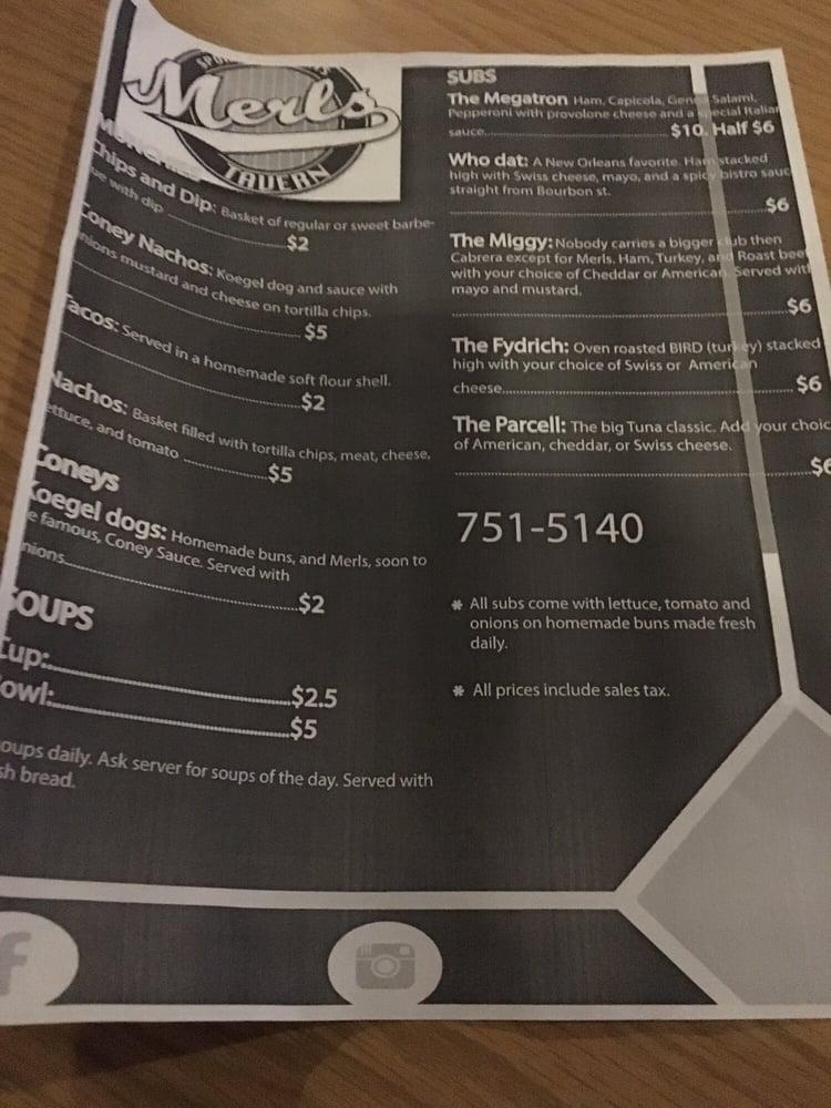 Menu at Merl's Tavern pub & bar, Saginaw