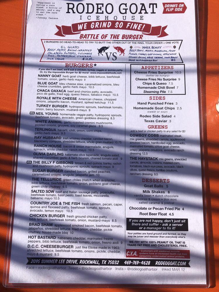 Menu at Rodeo Goat pub & bar, Rockwall