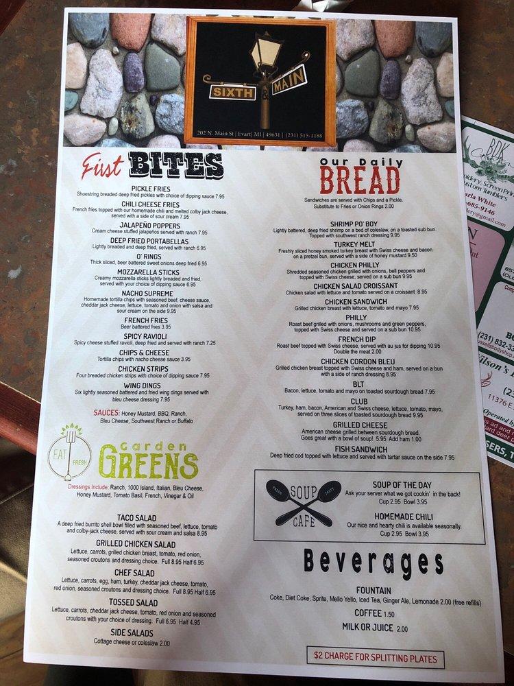 Menu at Sixth & Main pub & bar, Evart