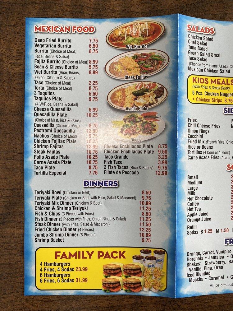 Menu at Sky Burgers restaurant, Paramount