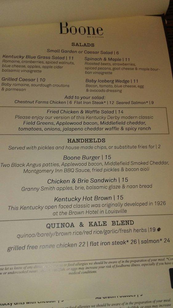 Menu at Boone Bar & Kitchen, Hebron