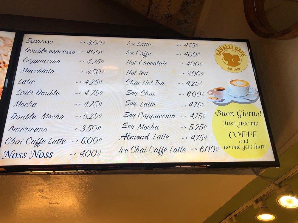 Menu at Cavalli Cafe, San Francisco
