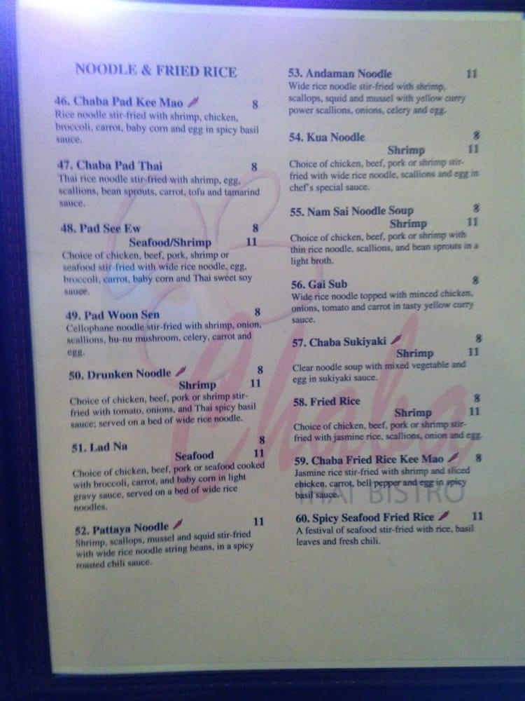 Menu at Chaba Thai Bistro pub & bar, Beaumont, Phelan Blvd