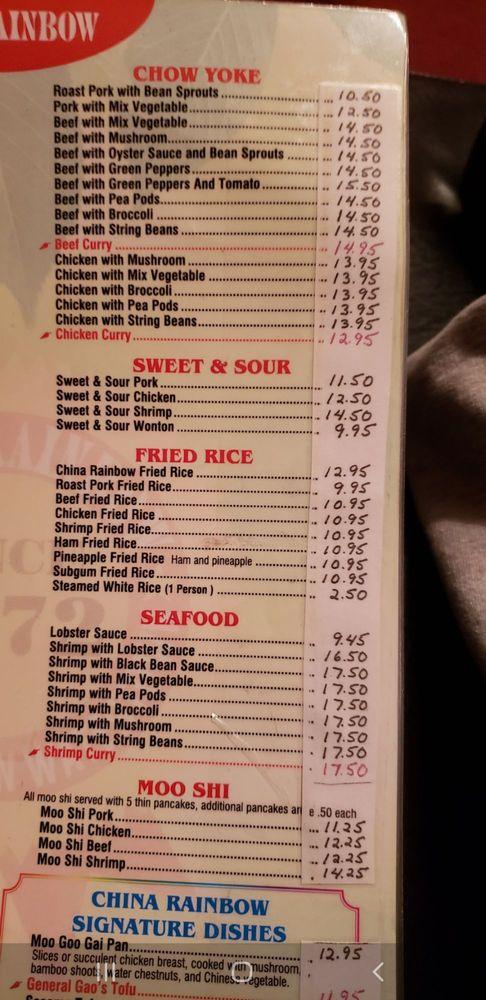 Menu at China Rainbow restaurant, Watertown