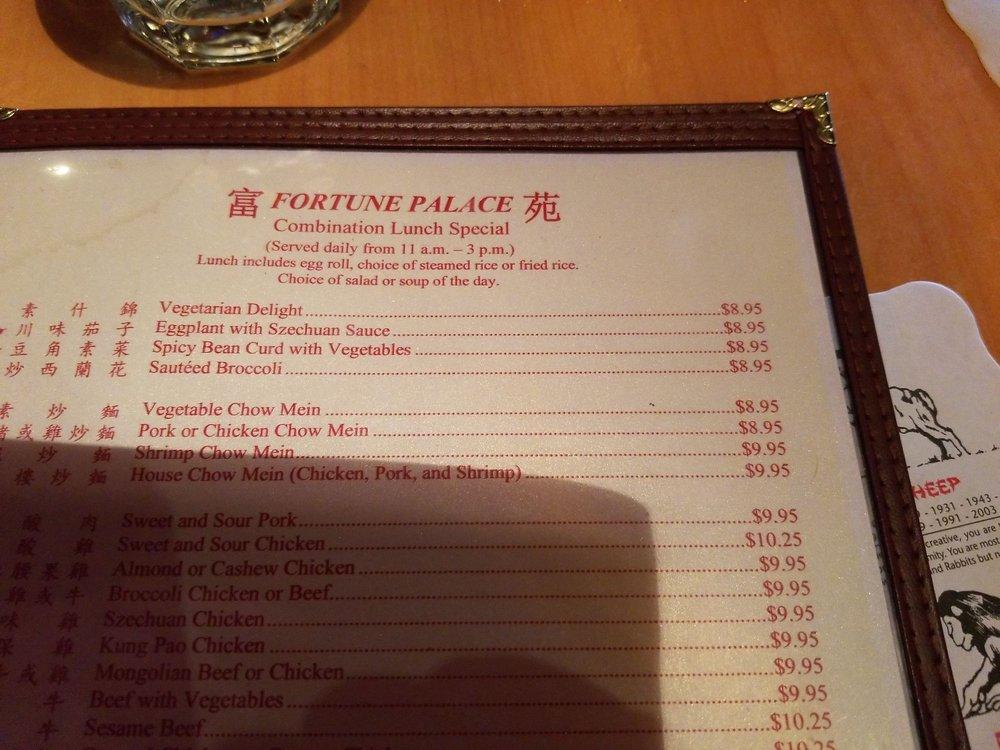 Menu at Fortune Palace restaurant, Sparks