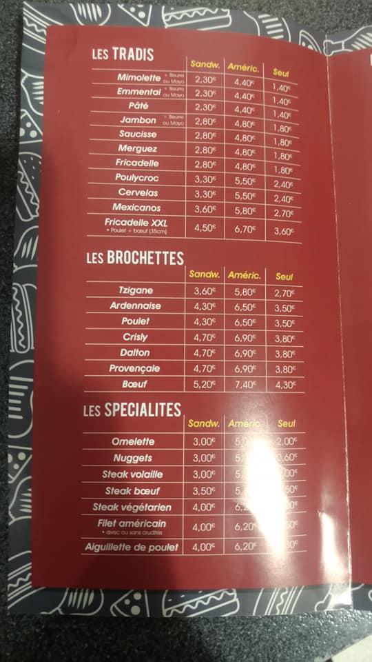 Menu au Frites en Nord fast food, Somain