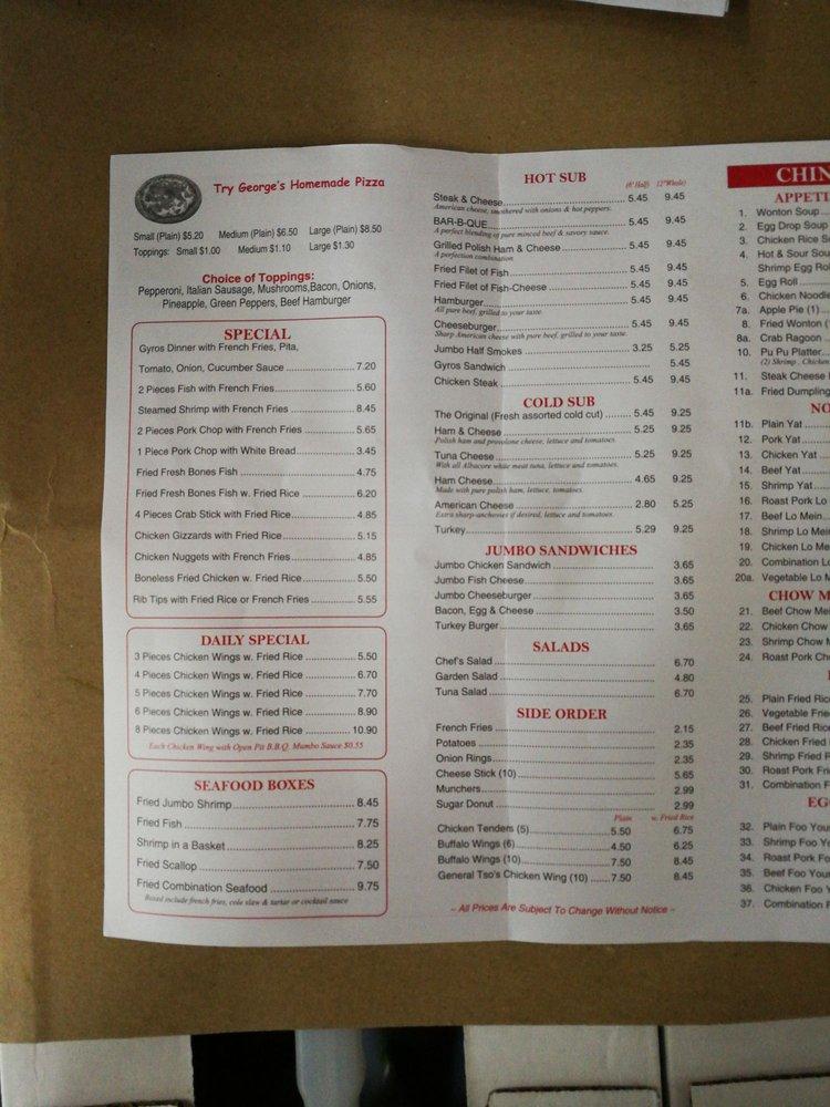 Menu at George's Carryout restaurant, East Riverdale, Landover Rd