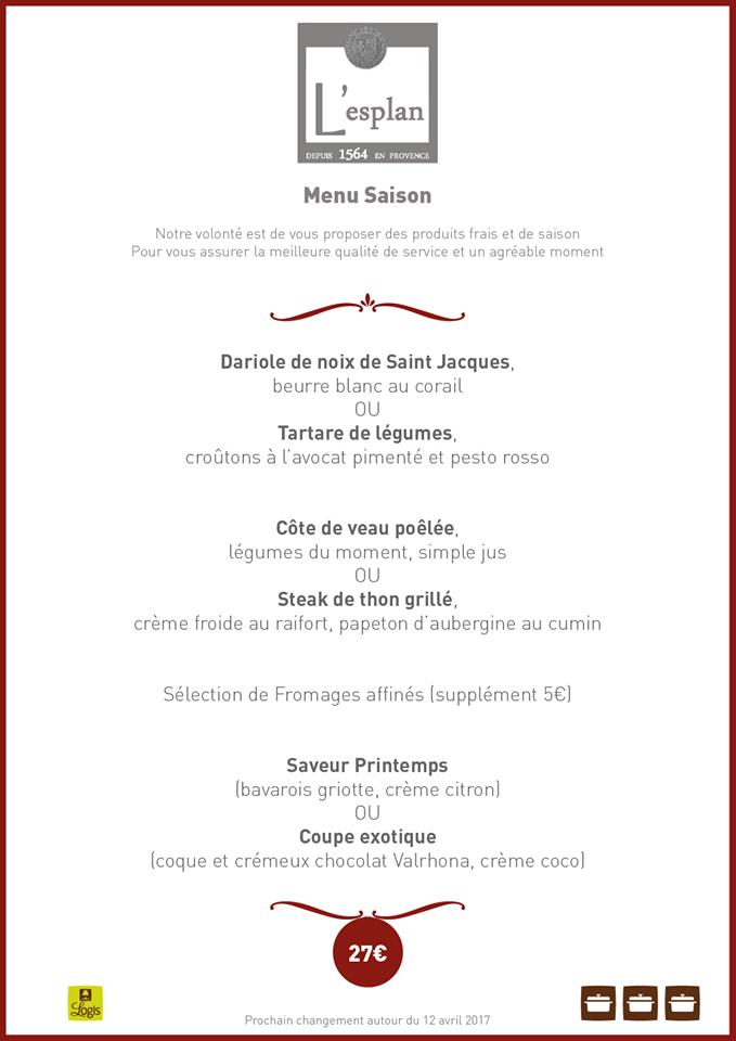 Menu au Victoria boutique Hôtel restaurant, Saint-Paul-Trois-Châteaux