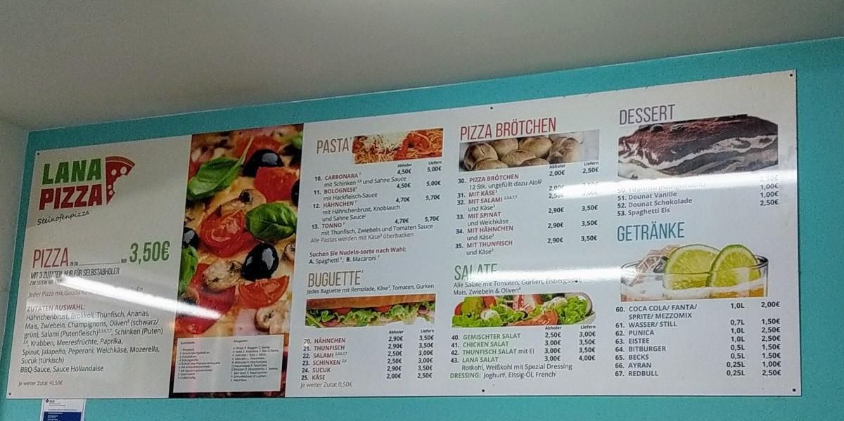 Menu at Lana Pizza, Aachen