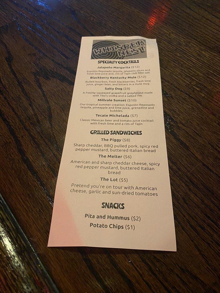 Menu at Whisper Nest pub & bar, Millvale