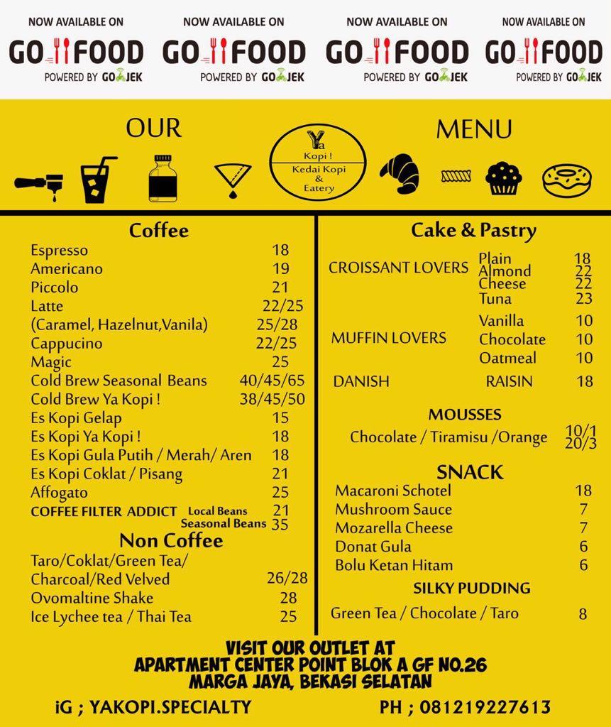 Menu at FourTimes Coffee Serving, North Jakarta, Asrama Yon Air Jl ...