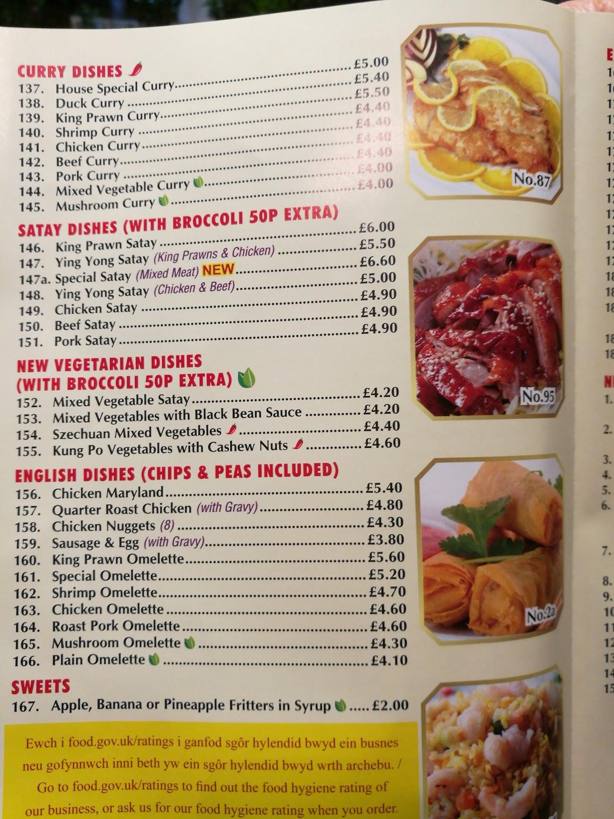 Menu at Hai Yang fast food, Aberystwyth